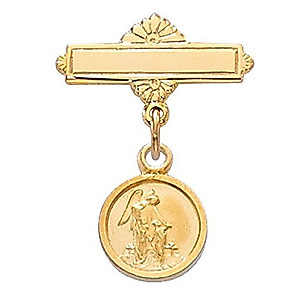 Religious & Catholic Gold Baby Pin Pendant Guardian Angel Medal in Gift Box, Christening & Baptism Pin, First Communion Pin