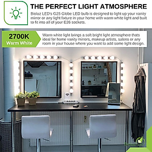 6 Pack Bioluz Dimmable Globe LED G25 Bulbs, 40 Watt Replacement (Uses 6 Watts), Warm White (2700K), 450 Lumens UL Listed - Dimming Light Bulbs for Bathroom, Soft White LED Filament Lights