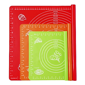 POPCO Pack of 3 Silicone Baking Mats Set, Cooking Mats Professional Non-Stick Liner for Making Cookies, Macarons, Bread and Pastry (Multicolor)