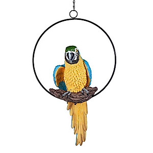 Design Toscano Polly in Paradise Parrot Hanging Bird Ring Perch Statue, Medium, Full Color Finish