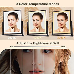 Makeup Mirror with Lights, Fashion Lighted Vanity Mirror with Dimmable Light, Smart Control, Adjustable Warm White/Natural/Daylight, Birthday Wedding Present, 360°Rotation (Black, 13inch)