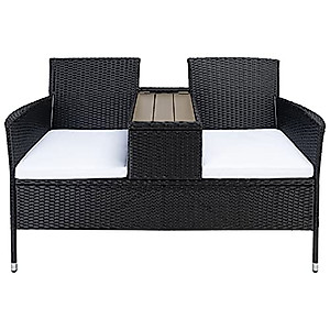 Safavieh Outdoor Collection Viora Wicker Loveseat PAT7710A, Black/White Cushion