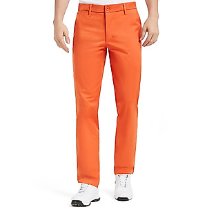 Lesmart Men Golf Pants Expandable Waistband Stretch Relaxed Fit Golf Pants with Pockets Orange 32Wx33L