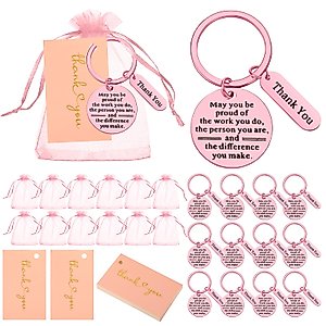 Yinkin 36 Pcs Employee Appreciation Gifts Bulk for Coworkers Keychains Organza Bags with Cards for Social Worker Staff Gifts(Pink)