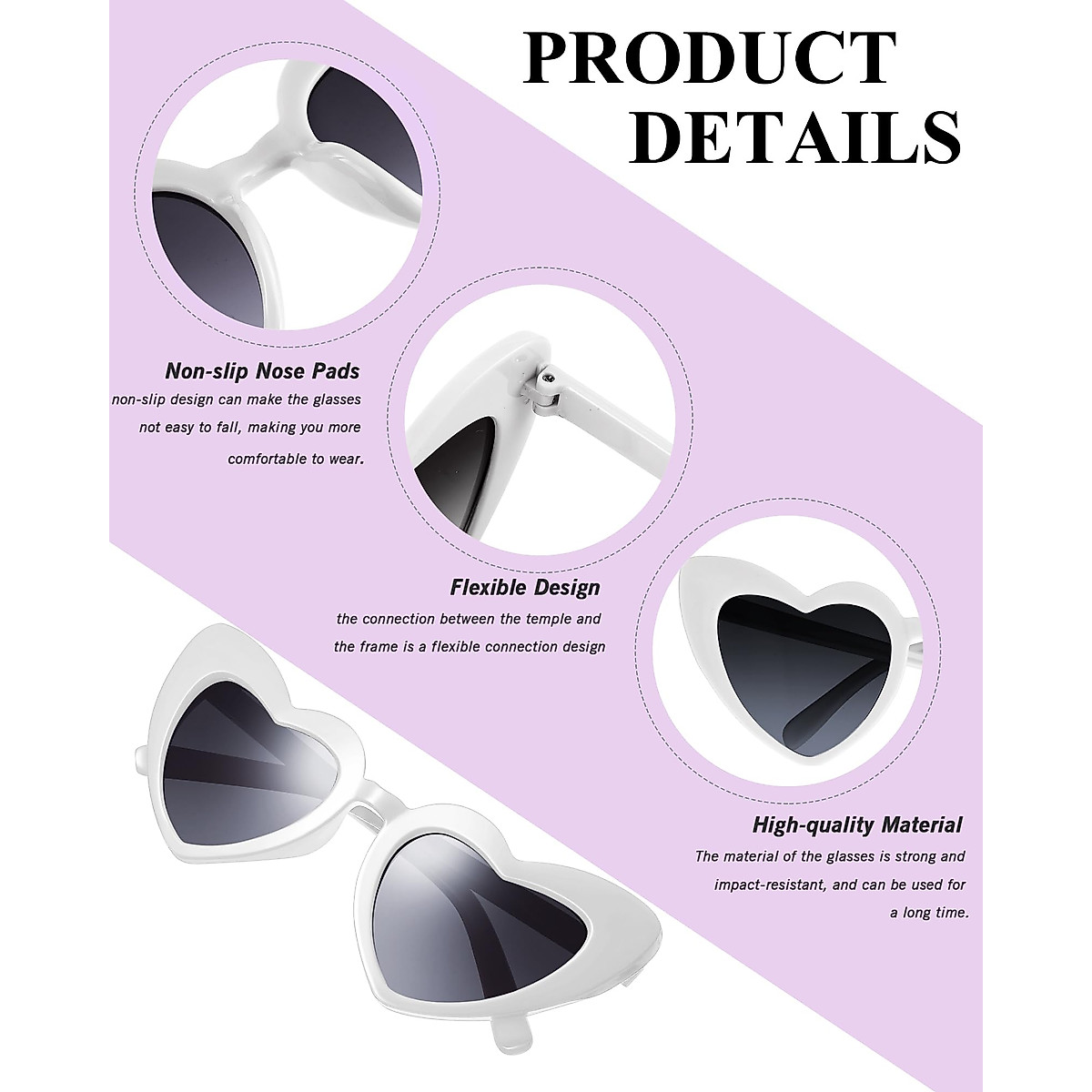 Xuhal 13 Pairs Valentines Day Heart Party Sunglass Bulk Bachelorette Glasses with DIY Letter Bead Pearl for Wedding Party(White)