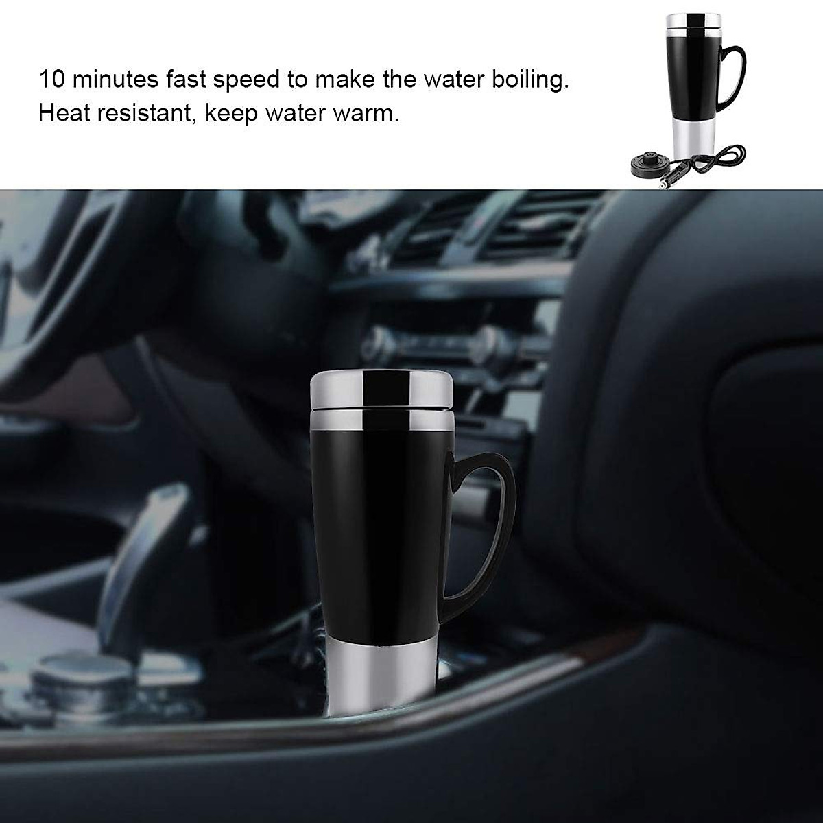 12V Car Kettle Boiler - 450ml Electric Water Insulated Car Mug - Travel Heating Cup Kettle - Car Heating Travel Cup - for Hot Coffee/Milk/Tea(Black)