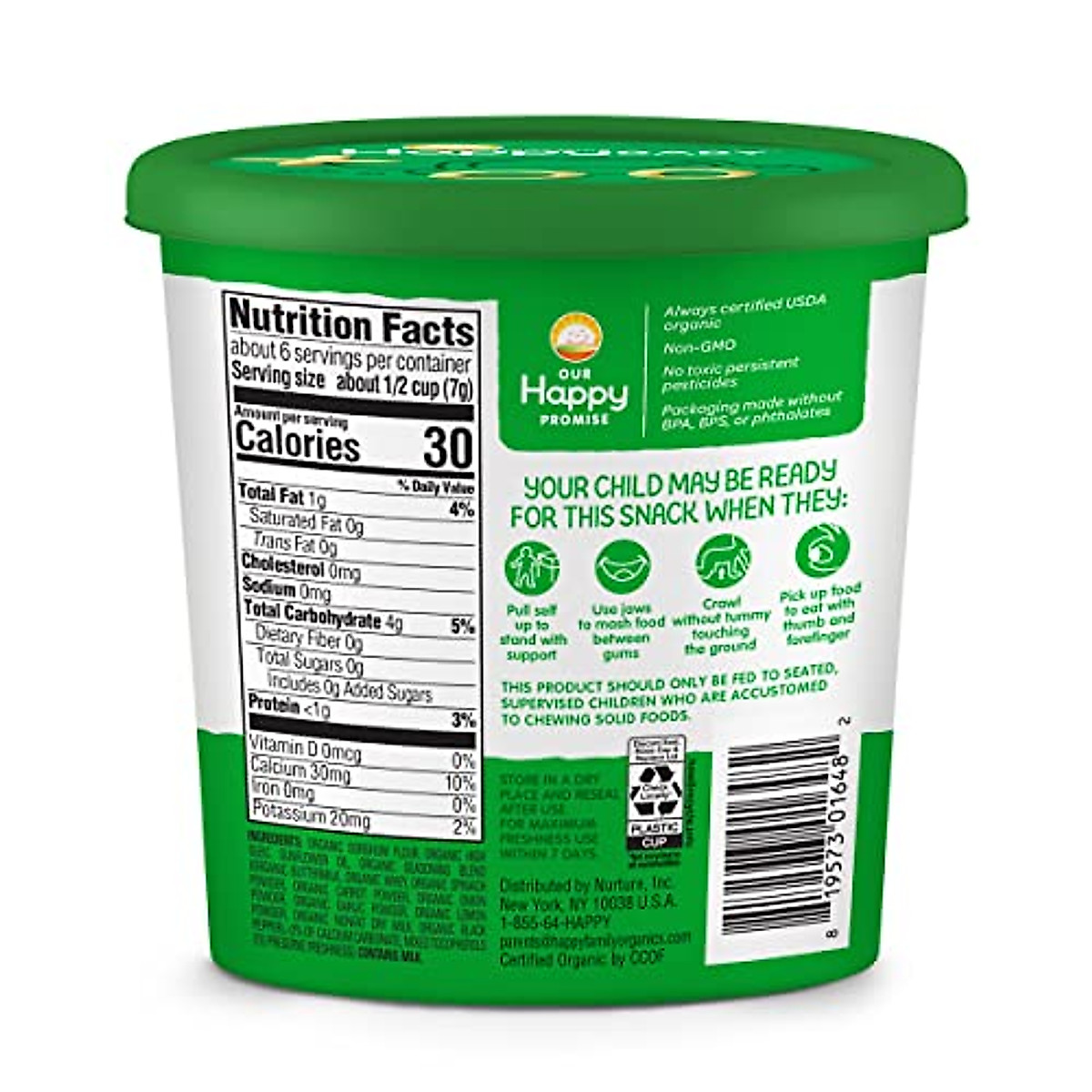 Happy Baby Organics Snackers Baked Grain Snack, Creamy Spinach & Carrot, 1.5 Ounce (Pack of 6)