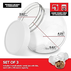 Stock Your Home (3 Pack 48oz Plastic Candy Jars with Lids for Candy Buffet, Clear Candy Containers with Lids, Plastic Cookie Jar for Home, Kitchen, Office Desk, Party Table, Laundry Storage Organizer