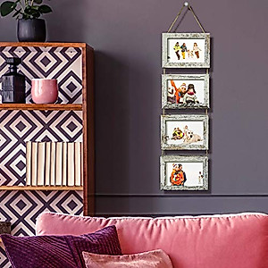 SESEAT 4x6 Wall Hanging Picture Frames Collage with 4 Opening Distressed White Frames
