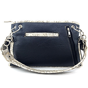 Justin West Western Tooled Rhinestone Concho Flower Embroidery Gleaming Design Chain Shoulder Handbag Purse with Concealed Carry and Phone Slot (Black)