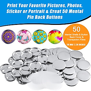 150 Pcs Round Button Parts Blank Button Making Supplies Metal Button Badge Sets for Button Maker Machine, Include Metal Shells Metal Back Cover Clear Film Components (Silver, 58 mm/ 2.28 Inch)