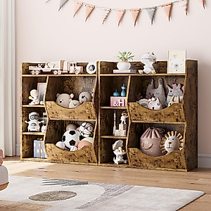 GarveeHome Rustic Brown Toy Storage Cabinet, 5-Cubby Kids Bookshelf and Bookcase, Multi Shelf with Cubby Organizer for Storage Books and Toys, for Kindergarten, Bedroom, Playroom