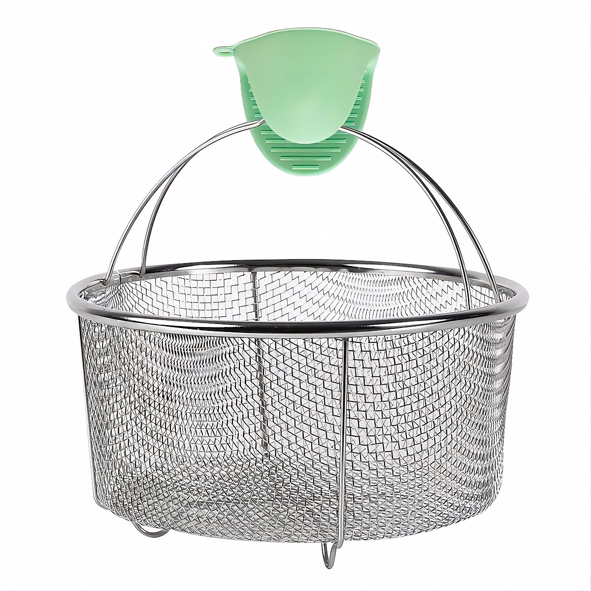 GREATLINK Mesh Steamer Basket, Stainless Steel Mesh Net Strainer Basket and Insert, Pressure Cookers and Pots,for Washing, Fry, Steam or Cook Fruits,Vegetables and Pastas (Free 2 Pcs silicone gloves)