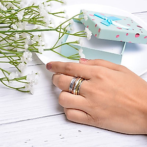 DAMRU 925 Sterling Silver Plated Spinning Spinner Handmade Oxidized Concave Boho Band Meditation Relief Rings (12)