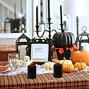 Unscented Black Pillar Candles, Small 2x3 Inch Dripless Tapered Column Halloween Solid Colored Candles for Home Party Holiday, 24 Hour Burn Time, Set of 8