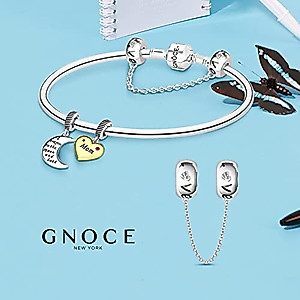 GNOCE "Love Safety Chain Charms 925 Sterling Silver Connection Chain Charms Engraved with Love Safety Chain Fit All Bracelet for Protect and Extend Your Bracelet