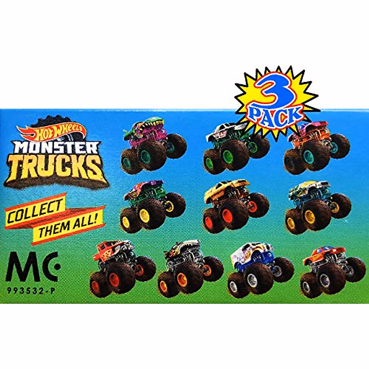 Hot Wheels Monster Trucks Mini Mystery Trucks with Key Launcher (Assorted Series) Blind Box Gift Set Party Bundle - 3 Pack