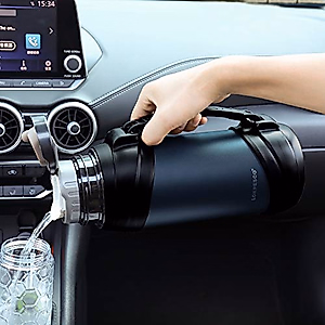 2L/68oz Large Coffee Bottle for Travel, Flasks for Hot and Cold Drinks, Stainless Steel Vacuum Insulated Hot Water Bottles with 2 Cups for Hiking/Camping, Keep Hot 24Hrs (Blue)