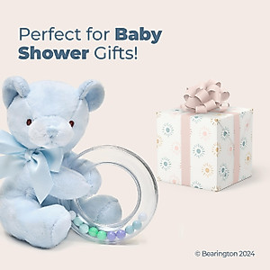 Bearington Baby Polky Blue Plush Stuffed Animal Teddy Bear Shaker Toy Ring Rattle, 5"