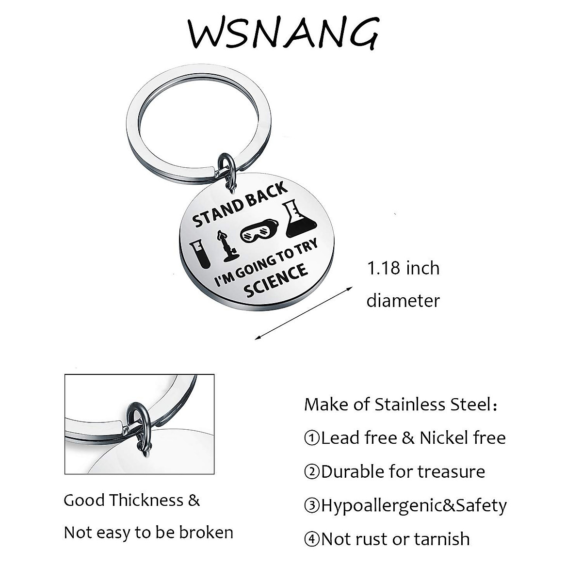 WSNANG Scientist Gift Stand Back I'M Going To Try Science Keychain Science Lover Laboratory Gifts Biology Chemistry Teacher, Student Gift Science Graduation Gift (Scientist Keychain)