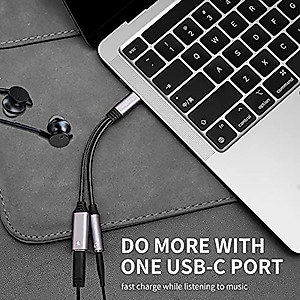 USB C to 3.5mm Headphone and Charger Adapter, 2 in 1 USB C to Aux Audio Jack with PD 60W Fast Charging Dongle Cable Cord for Stereo, Compatible with i-Pad pro/Galaxy Series/Google Pixel 5 (Grey)