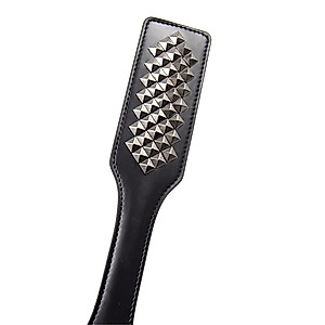 Hylvicky Leather Riveted Slapper, Non-Slip Handle Horse Whip Crop, Durable Black Faux Leather Paddle for Horses Equestrianism Tool and Riding Crop Training for Men and Women