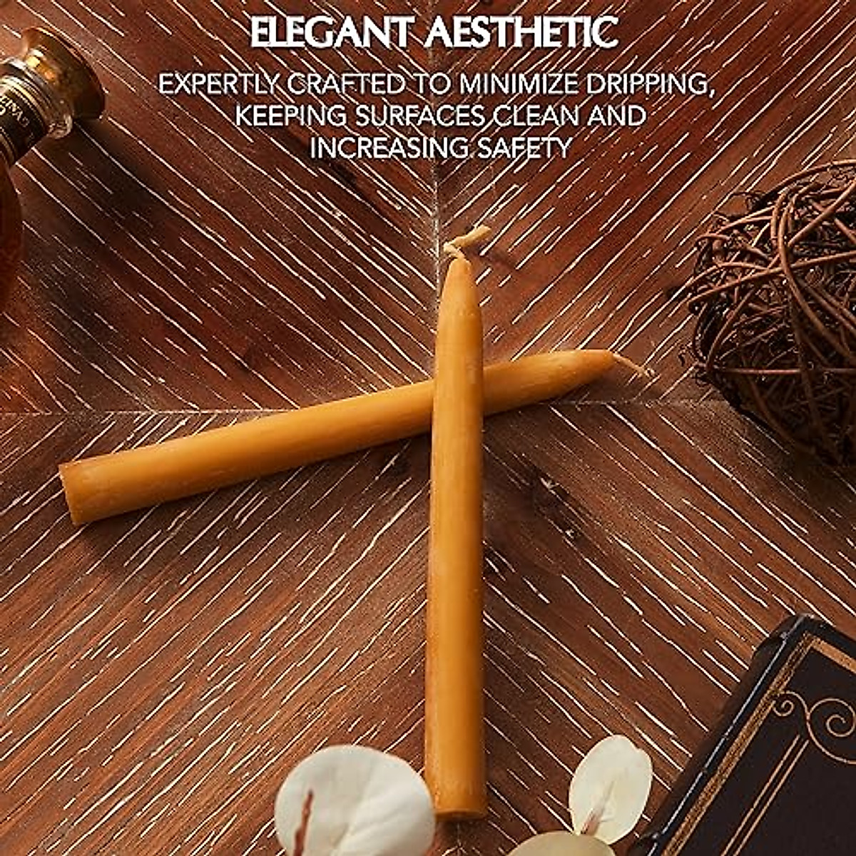 12 Dripless 8" Long Beeswax Taper Candles, 100% Natural Beeswax Taper Candles, Smokeless Tall Candlesticks, Decorative Long Burning Time, Drip Free Beeswax Candle Sticks for Home, Wedding, Dinner, etc