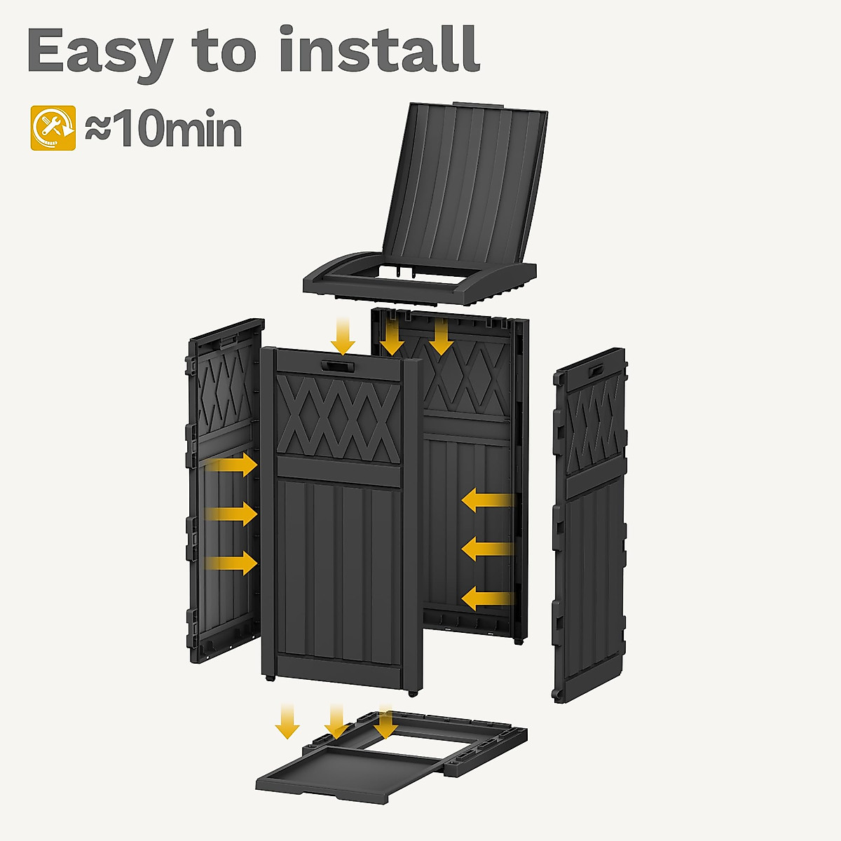 DWVO 33 Gallon Outdoor Trash Can with Tiered Lid and Drip Tray, Waterproof Resin Garbage Can for Patio, Kitchen, Deck and Backyard - Black