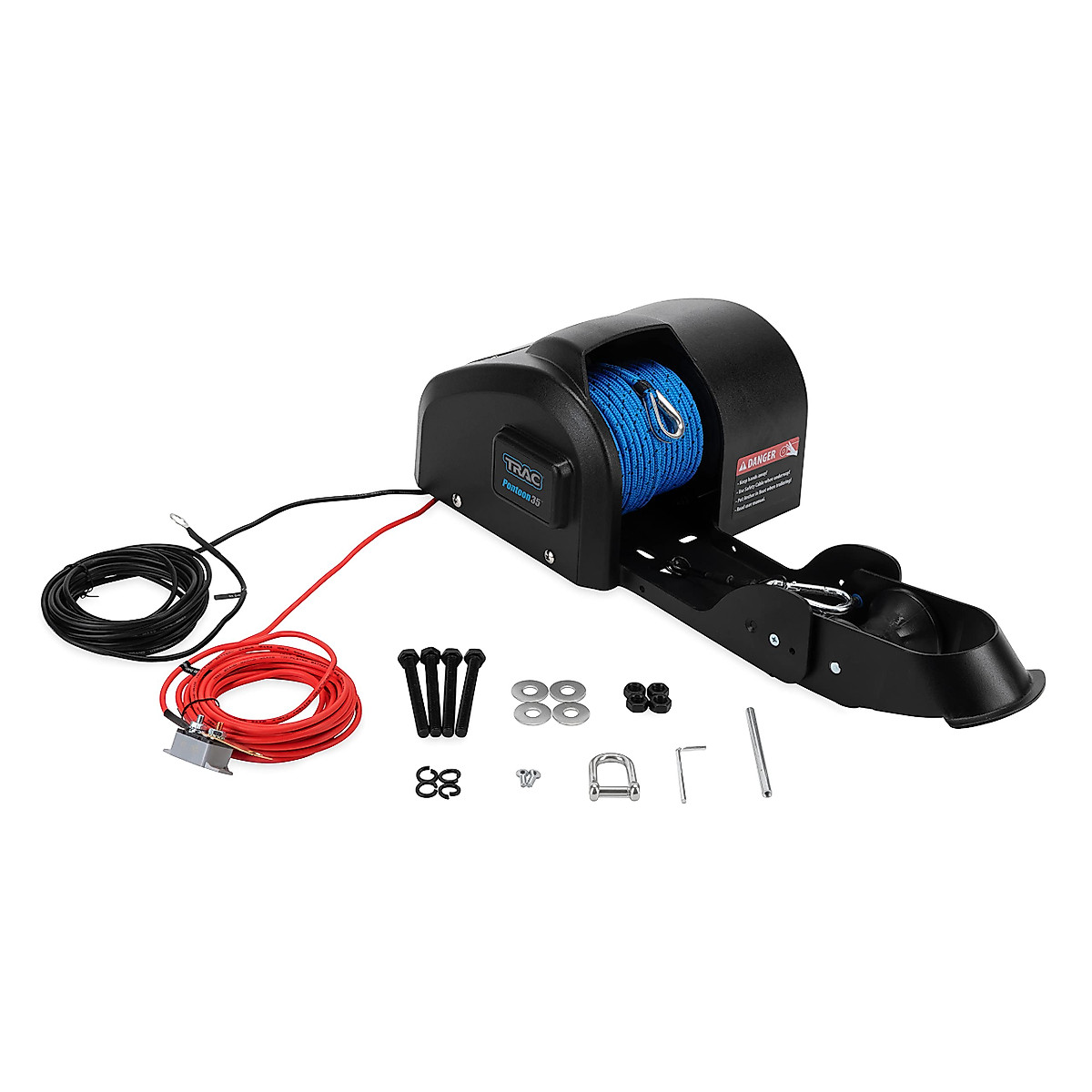 Camco TRAC Outdoors Pontoon 35-G3 Electric Anchor Winch | Features a High-Efficiency, 12-Volt DC, All Steel Gear Motor and 100-feet of Pre-Wound Double-Braid Anchor Rope | (69003)