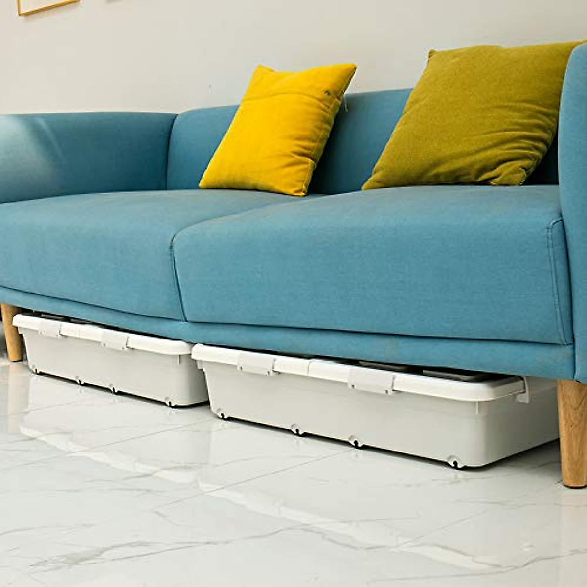 3 Pack Large Rolling Under Bed Storage Bin With Wheels, Sliding Underbed Plastic Containers With Lid Open From Both Sides. 37 x 19 x 7.3 inches