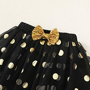 LYSMuch Toddler Kids Baby Girl's Birthday Outfits Princess Vest Sleeveless Shirt Mesh Tutu Skirt Set (Black Birthday Princess Long sleeve,7-8 Years)