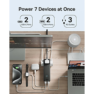Baseus Charging Station 100W, 7-Port GaN USB C Charger Power Strip Surge Protector 1200J with 5ft Extension Cord, Fast Charging Desktop Outlet Extender for Laptop, MacBook, iPhone, Travel, Work