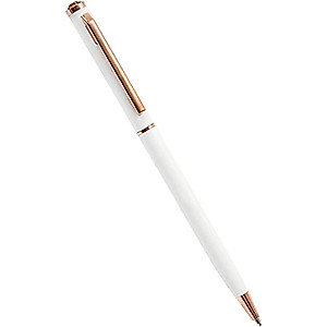 White Ball Point Pens and Rose Gold Gemstone (8-Pack)