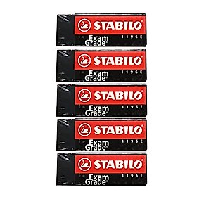 Stabilo 1196E Large Exam Grade Dust Free Pencil Eraser Extra Soft for Effective and Clean Erasing 2.45" X 0.9" X 0.5" (Pack of 5)