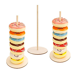 esowemsn 3pcs Wooden Donut Stands Detachable Donut Dessert Display Stand Holder for Wedding Birthday Treat Parties Accessories