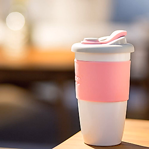 MOCHIC CUP Reusable Coffee Cup with Lid Portable Travel Mug with Non-Slip Sleeve BPA Free Dishwasher and Microwave Safe Friendly Coffee Mug (Pink,16oz)