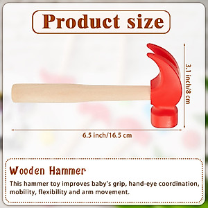 Lewtemi 8 Pcs Wooden Hammer Toys Simulation Hammers Small Toy Hammer Maintenance Tools Toys for Education Little Teenagers School Gift Birthday Party, Red, 6.5 Inches