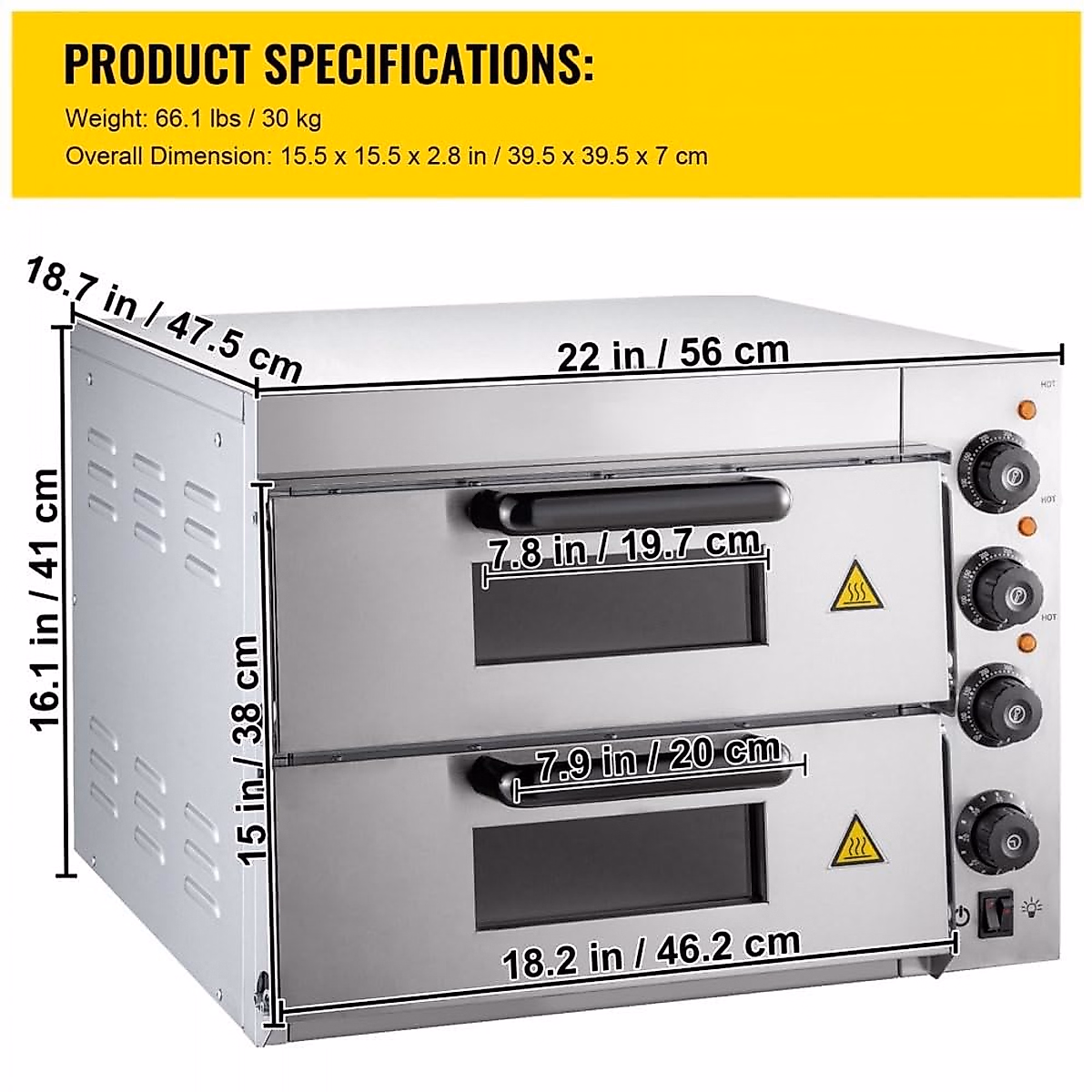 Double Deck Commercial Pizza Oven, 110V 1950W Stainless Steel Electric Pizza Maker with Stone and Shelf - Ideal for Restaurant and Home Pretzels Baked