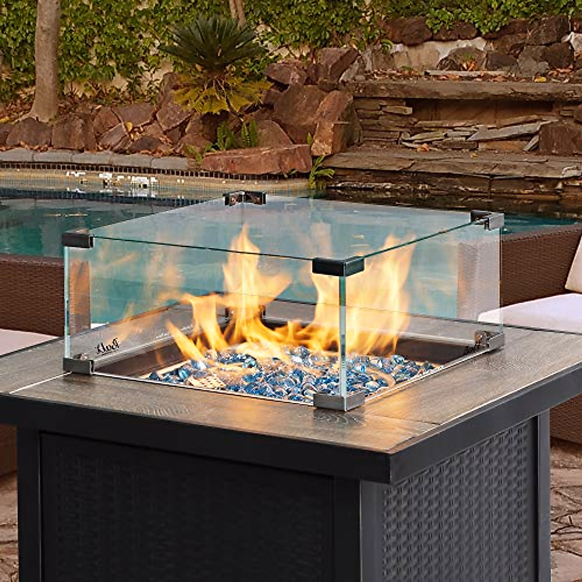 BALI OUTDOORS Square Fire Pit Glass Wind Guard, Clear Tempered Wind Guard for Fire Pit Table, 18”x 18”x 6” Square Fire Table Accessory Shiled