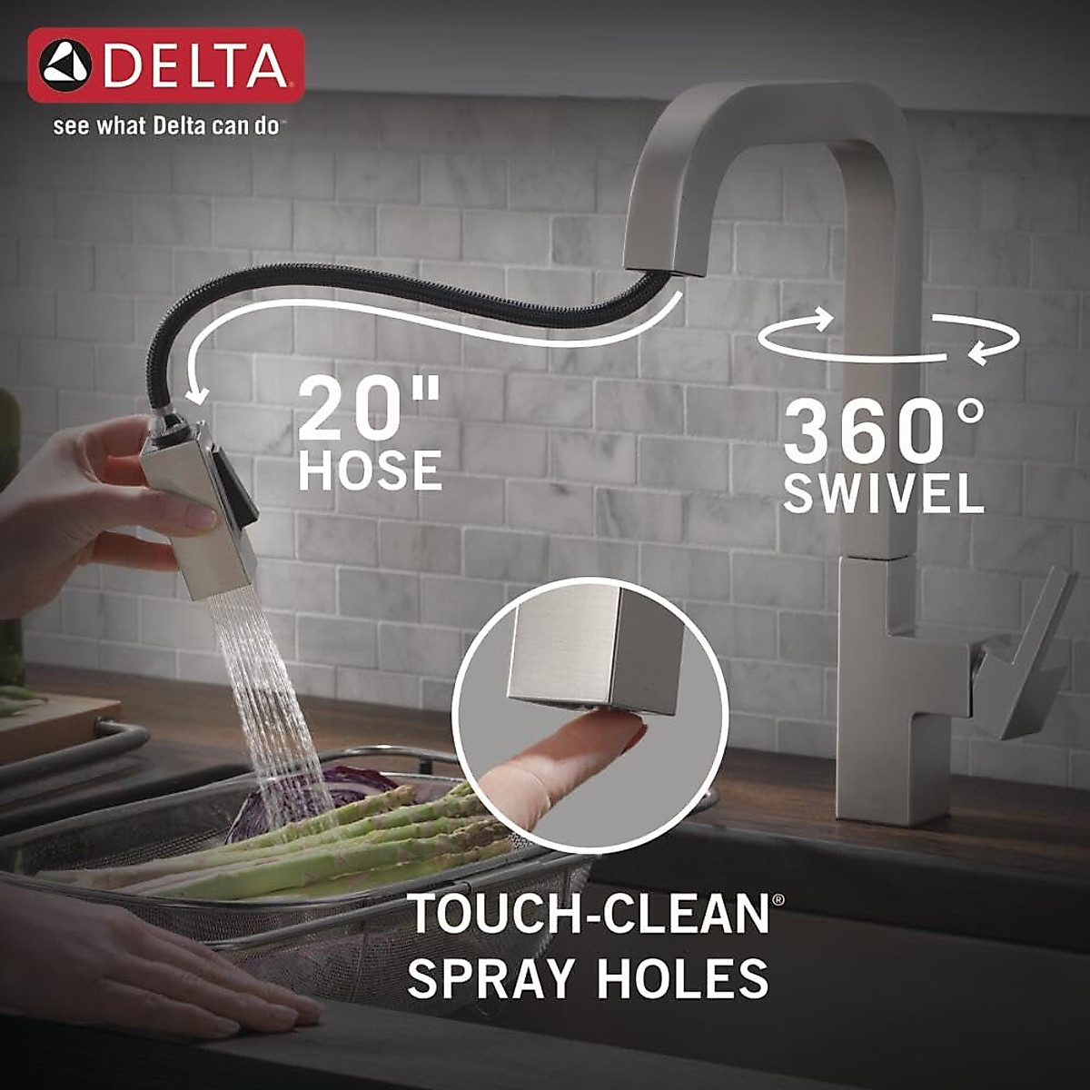 Delta Faucet Brushed Nickel Kitchen Faucet with Pull Down Sprayer, ADA Compliant, Dual Function Wand, Magnetic Docking Spray Head, Spotshield Stainless Steel, 19825LF-SP