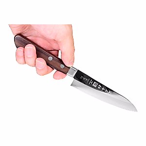 Seki Japan Japanese Seki SANBONSUGI Utility Petty Knife, 8A Stainless Steel Fruit Knife, Rose Wood Handle, 120 mm (4.7 in)