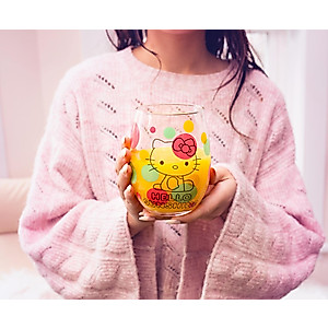 Silver Buffalo Sanrio Hello Kitty Loves Ice Cream Teardrop Stemless Wine Glass | Tumbler Cup For Mimosas, Cocktails | Holds 20 Ounces