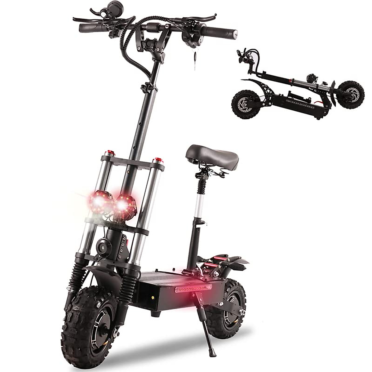 35AH 5600W Electric Scooter Adults 50 MPH Off Road Sport Scooter with Seat,60V Dual Drive 56 Miles Range 11" Off Road Tires,Heavy Duty 440 LBS Load Dual Braking System & Dual 2 Chargers