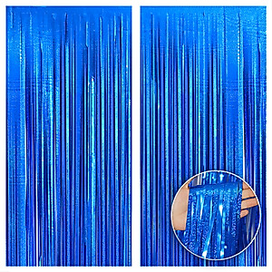 KatchOn, Iridescent Blue Streamers Backdrop - 3.2x8 Feet, Pack of 2 | Graduation Backdrop 2024, Graduation Decorations 2025, Pool Party Decorations | Iridescent Blue Backdrop, Summer Party Decorations