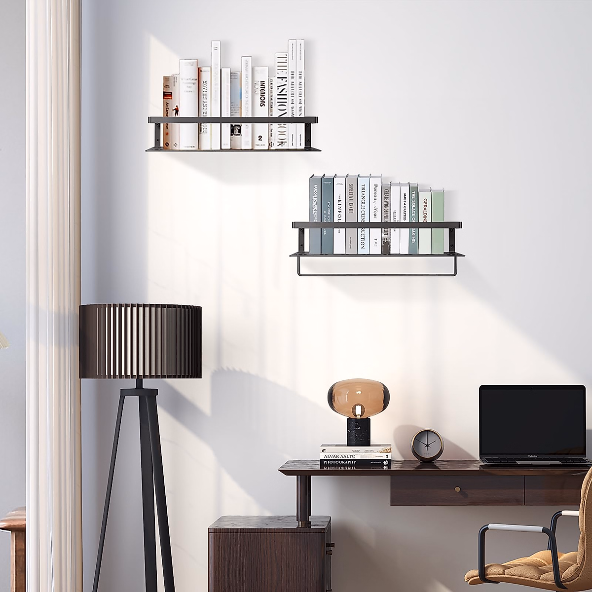 Uten Floating Shelves, Wall Mounted Updated Space Aluminum Shelves Set of 2, Bathroom Storage Shelves with Towel Rack, Wall Hanging Organizer Shelf for Bathroom, Kitchen