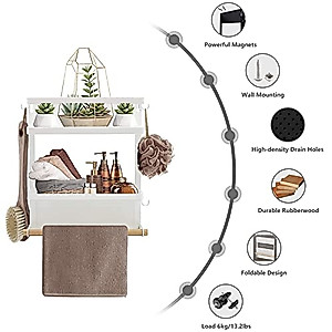 Couah Magnetic Spice Rack , Magnetic Paper Towel Holder Kitchen with 2-Tier Magnetic Shelf and 1 Paper Towel Roll Holders for Magnetic Spice Rack for Refrigerator -White