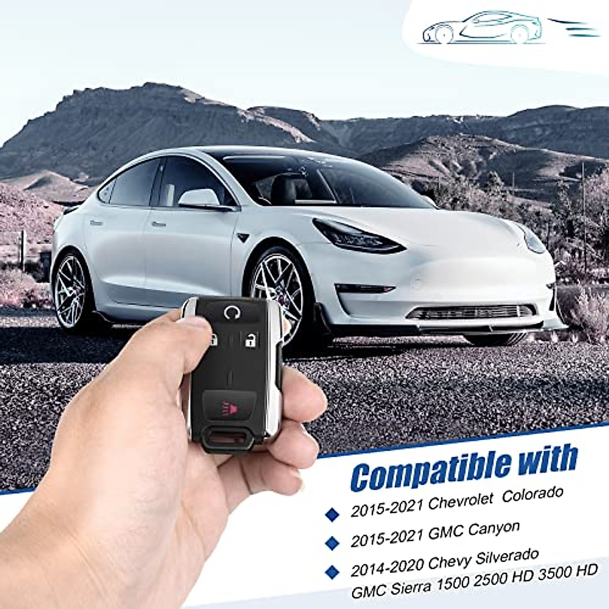 Car Key Fob Fit for Chevy 2014-2020 Silverado 1500 2500 3500, Chevrolet Colorado 2015-2021 Keyless Remote Compatable with GMC 2014-2020 Sierra 1500 2500 3500, GMC 2015-2021 Canyon (M3N32337100)