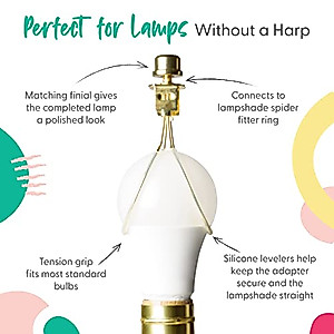 I Like That Lamp Clip On Lampshade Adapter (1 Pack), Classic Brass Gold Finish, Includes 1 Light Bulb Clip Shade Adapter, 1 Matching Finial and 2 Silicone Levellers, Fits All Standard Size Bulbs