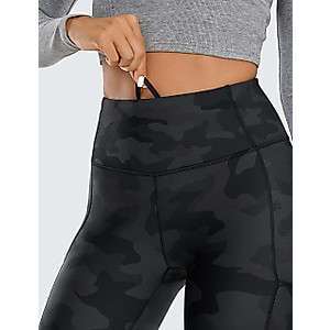 CRZ YOGA Thermal Fleece Lined Leggings Women 28'' - Winter Warm High Waisted Hiking Pants with Pockets Workout Running Tights Dark Grey Camouflage X-Small
