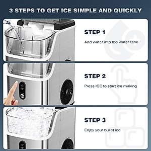 Nugget Ice Maker Countertop Up to 35lbs of Ice a Day,Self-Cleaning Nugget Ice Maker,Removable Ice Basket&Scoop for Home/Kitchen/Office/Party,Stainless Steel